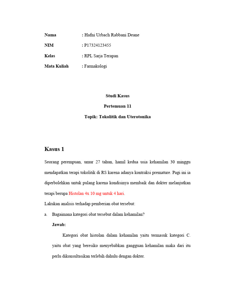 Analisis Obat Tokolitik dan Uterotonik | PDF | Kesehatan Holistik ...