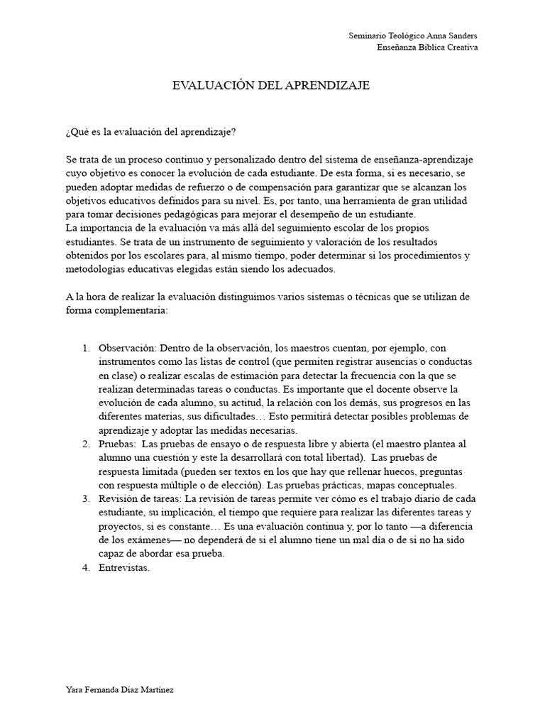EVALUACIÓN DEL APRENDIZAJE | PDF | Evaluación | Aprendizaje