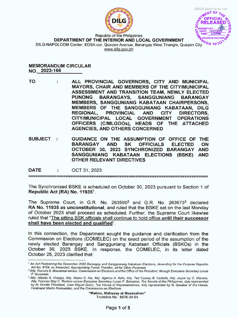 DILG - Memo Circular - 20231031 | PDF