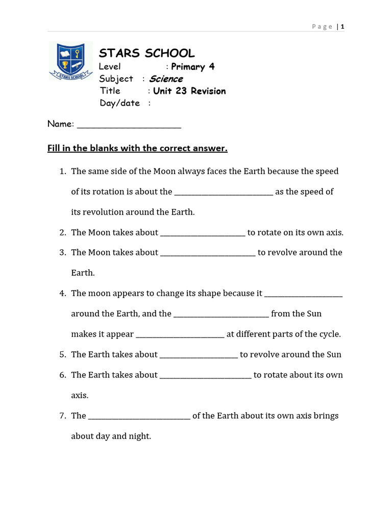 Science P4 Revision Unit 23 | PDF | Moon | Earth
