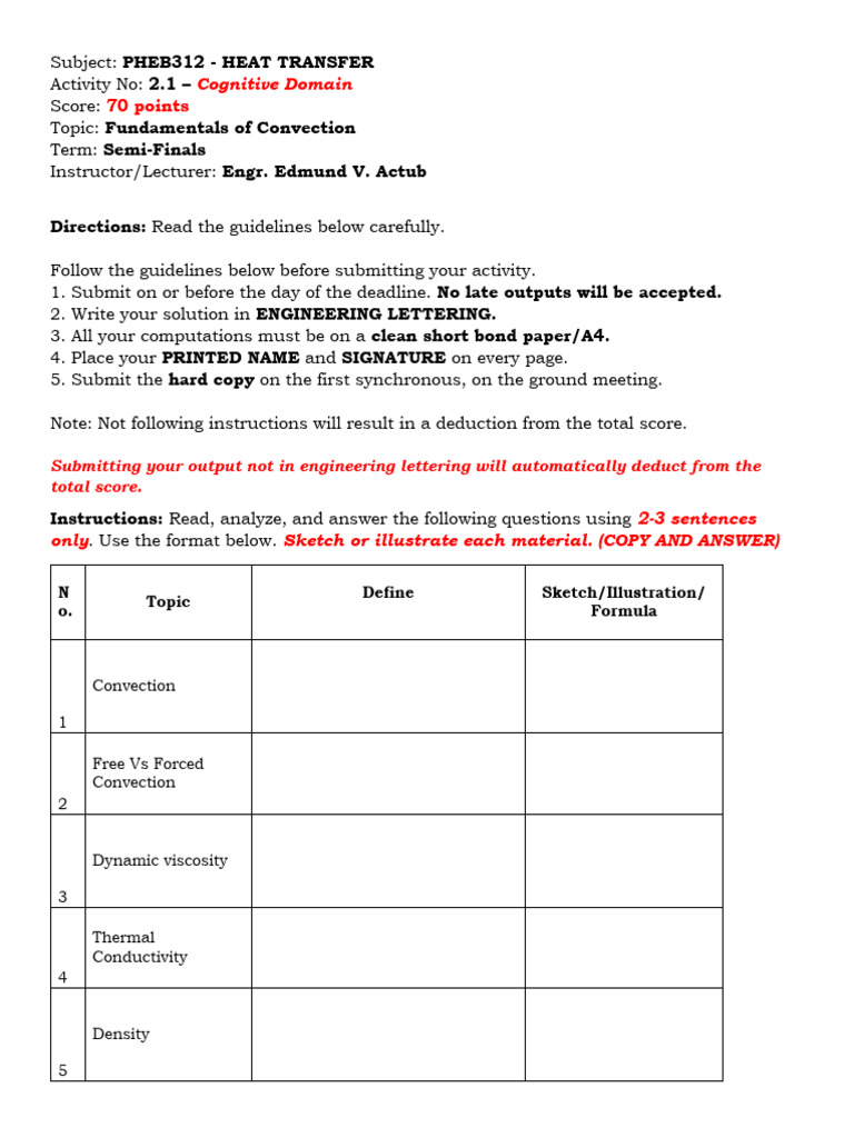 Heat Transfer - Activity 3.1 - Fundamentals of Convection (Cognitive ...
