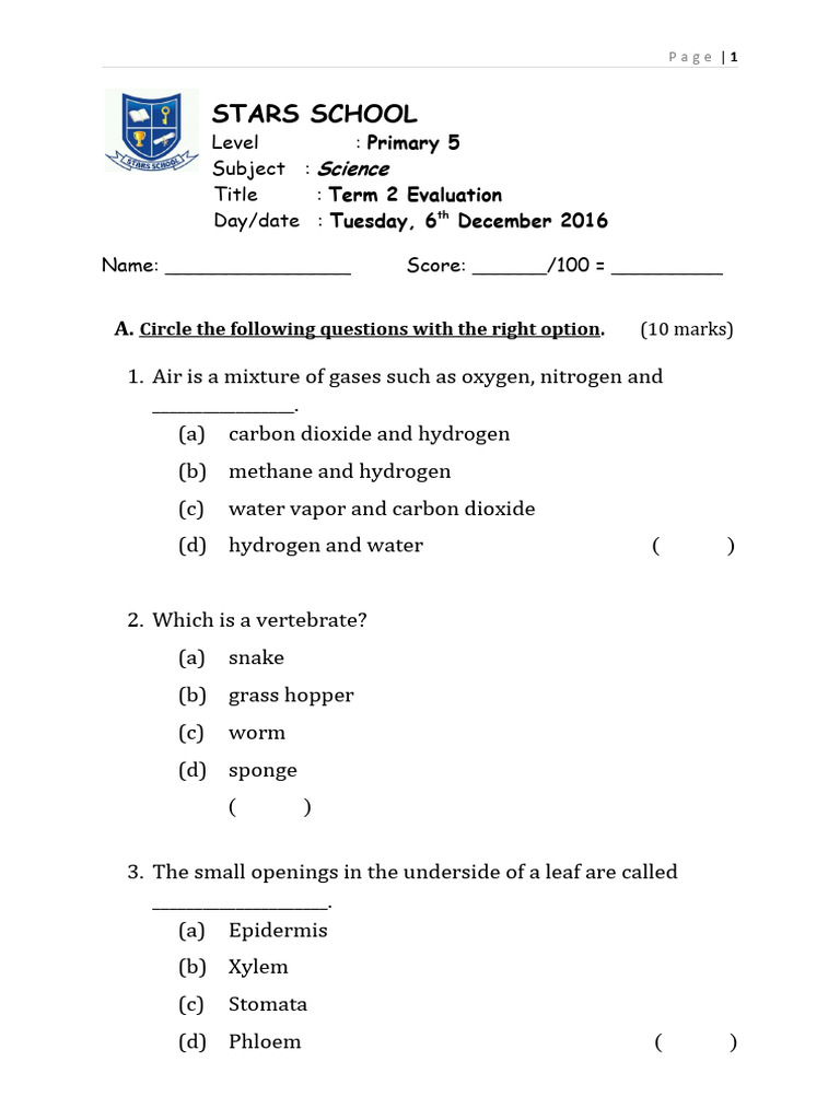 Science P5 Evaluation Term 2 | PDF