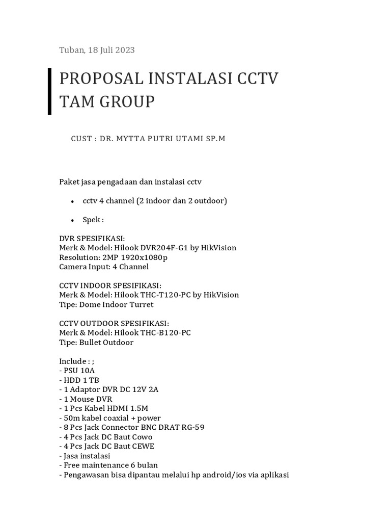 Proposal for CCTV Installation | PDF