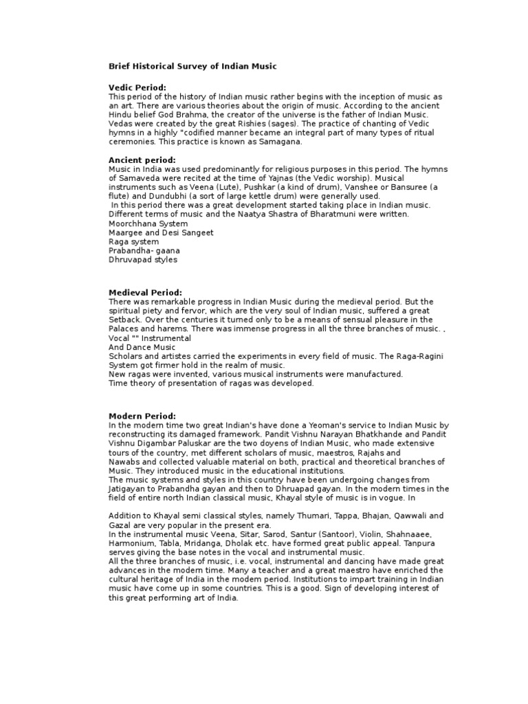 Brief Historical Survey of Indian Music | PDF | Classical And Art Music ...