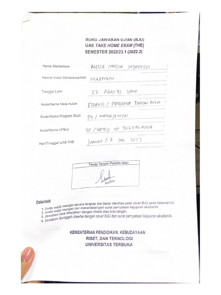 Buku Jawaban Ujian (Bju) | PDF