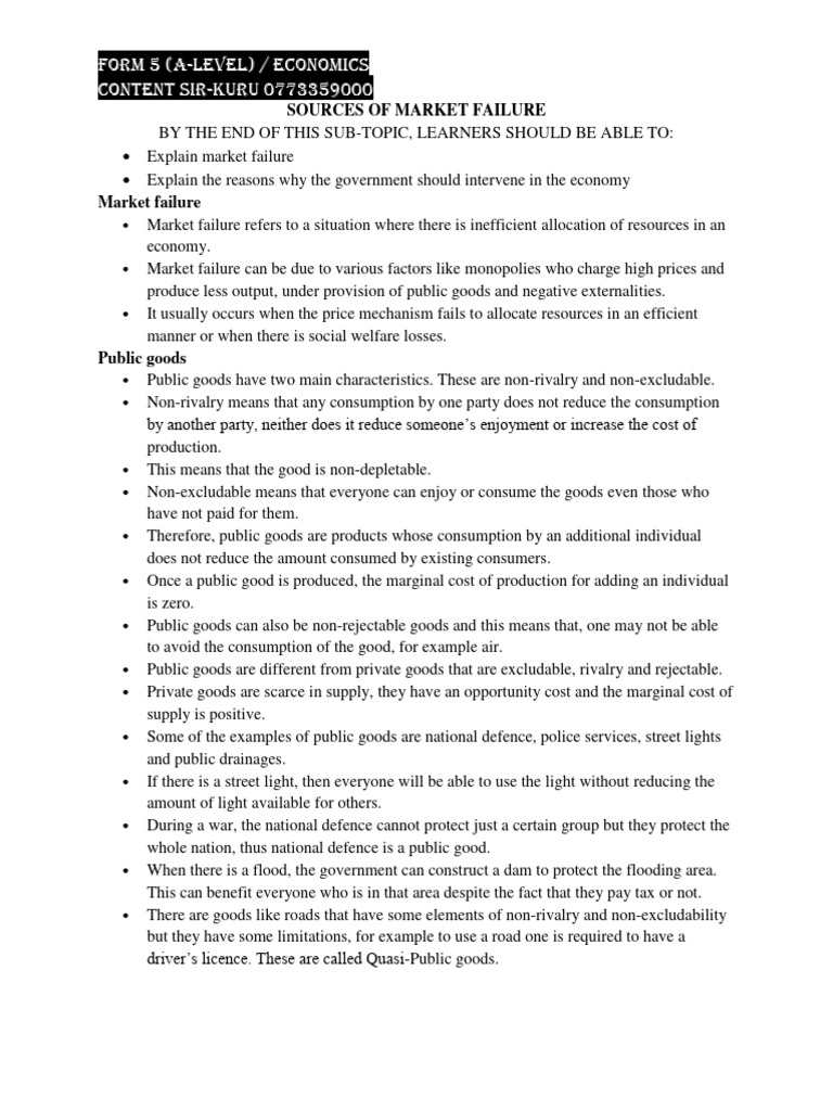 A-Level Economics: Market Failure | PDF | Externality | Market Failure