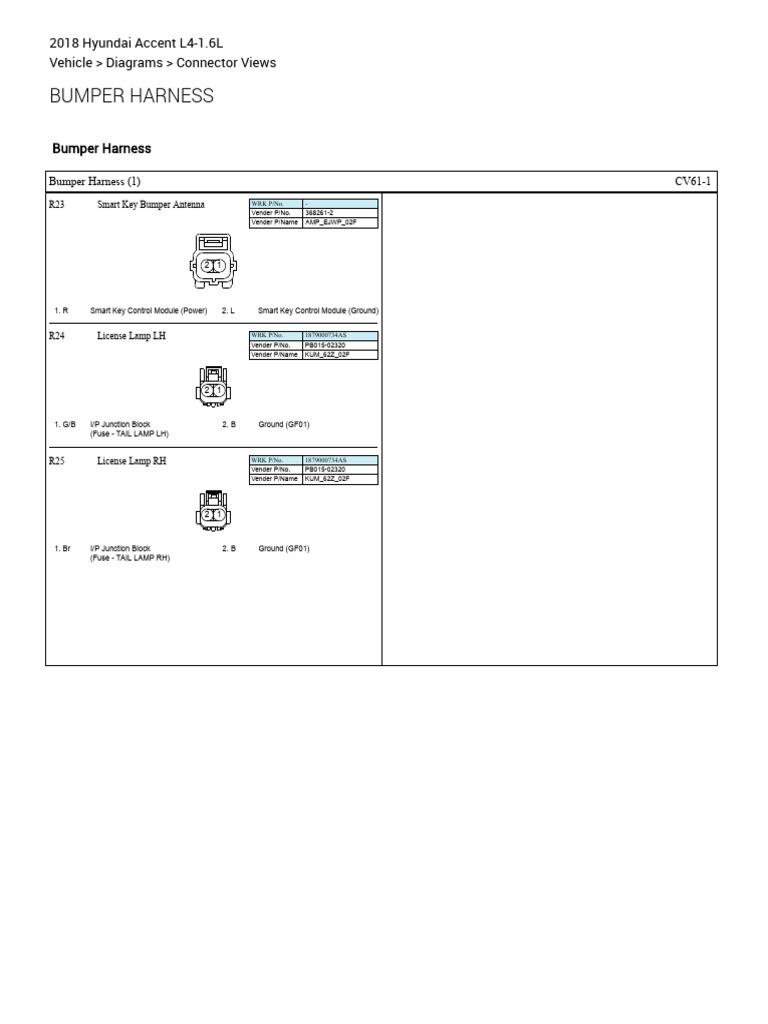 Bumper Harness Wiring for Hyundai Accent | PDF | Technology & Engineering