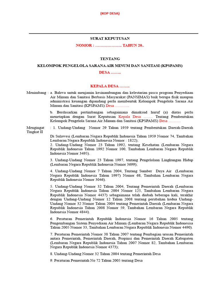 SK Pembentukan KPSPAMS Desa | PDF | Sains & Matematika