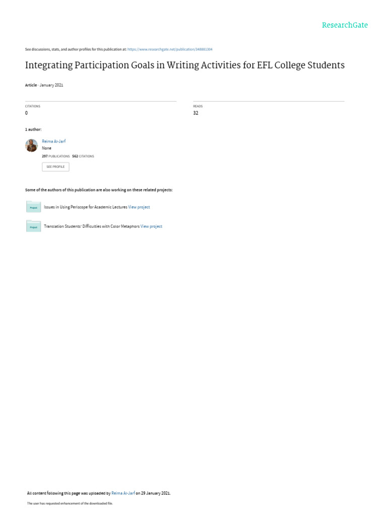 EFL Writing Participation Goals | PDF | English As A Second Or Foreign ...