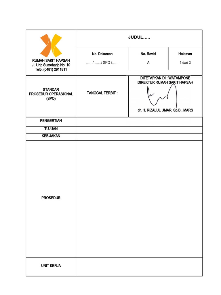 Format Pembuatan Spo Dan TTD Direktur | PDF