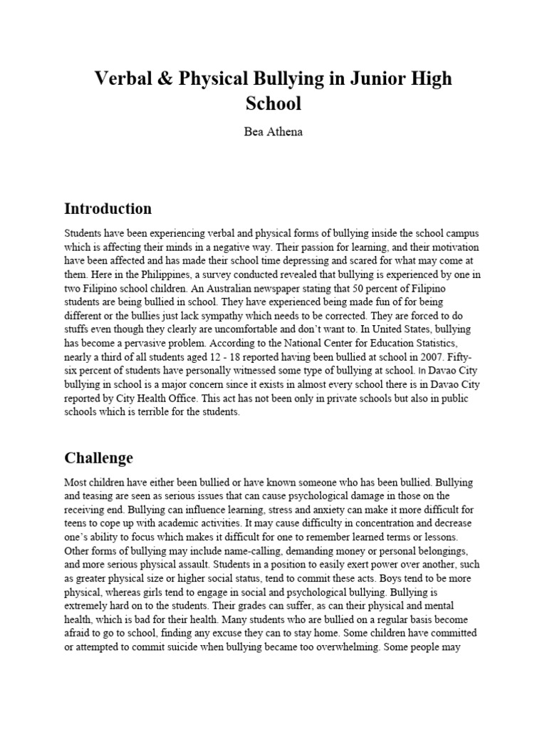 Verbal & Physical Bullying in Junior High School: A Case Study By Bea ...