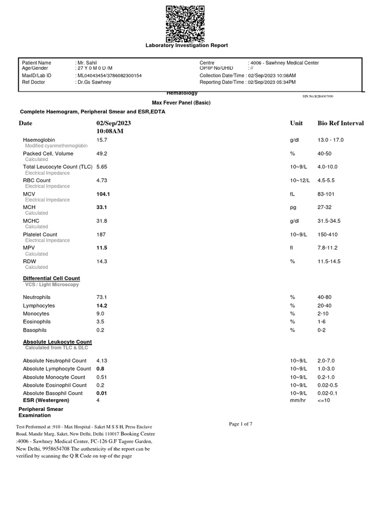 Date 02/sep/2023 10:08AM Unit Bio Ref Interval: Laboratory Investigation Report | PDF | White ...