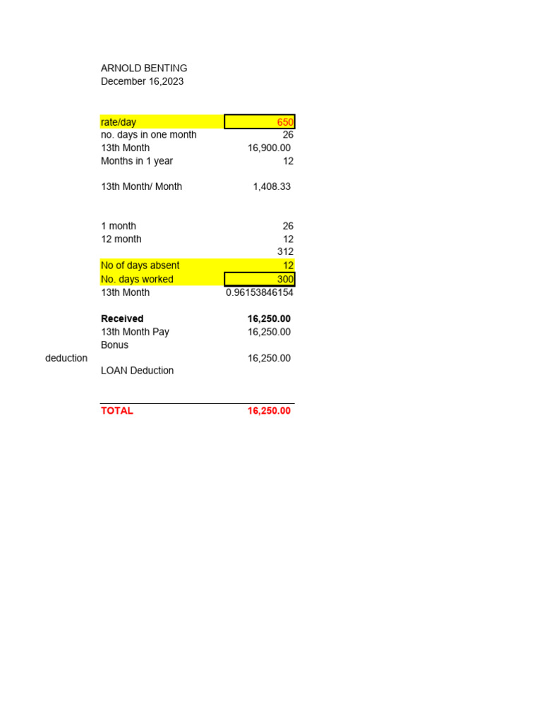 13th Month Computation 2023 | PDF
