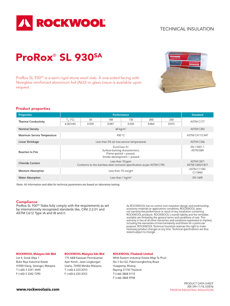 Rockwool Slab SL930 | Download Free PDF | Thermal Insulation | Chemistry