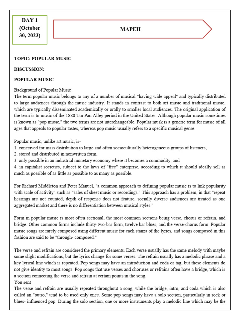 MAPEH | PDF | Song Structure | Popular Music