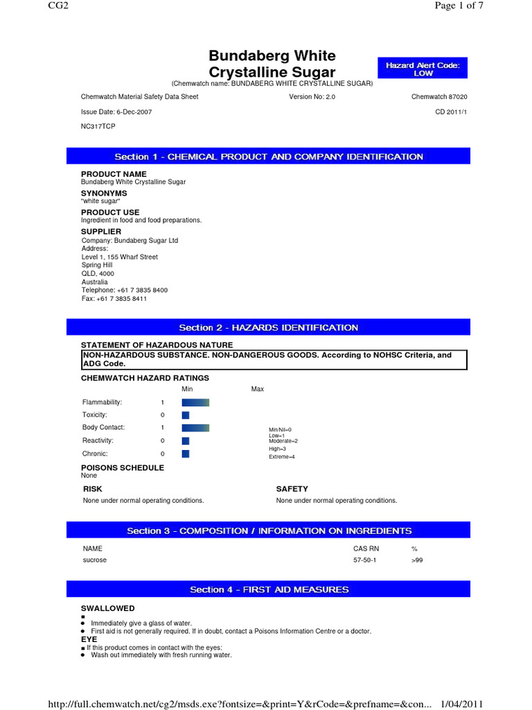 White - Sugar MSDS | Download Free PDF | Personal Protective Equipment ...