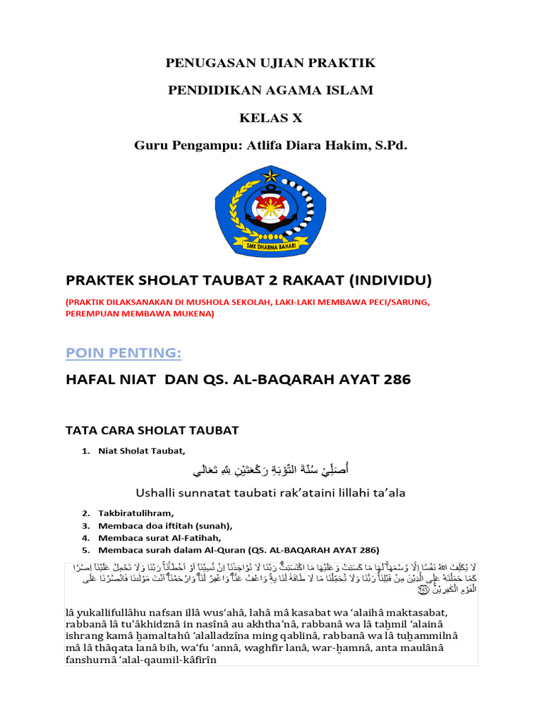 Petunjuk Uprak Pai Kelas X SMK DBS | PDF
