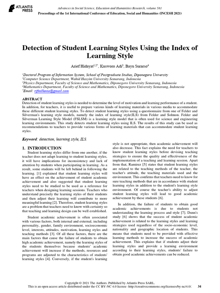 Detection of Student Learning Styles Using The Index of Learning Style | PDF | Learning Styles ...