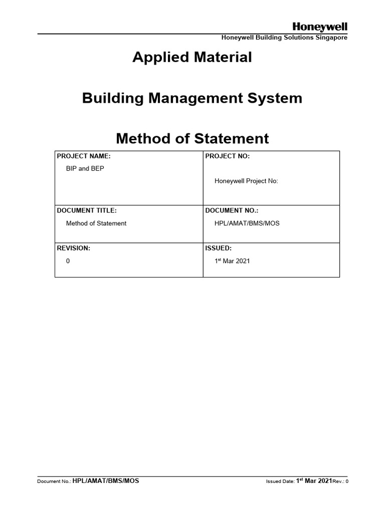 Honeywell BMS Method Statement Guide | PDF | Specification (Technical Standard) | Input/Output