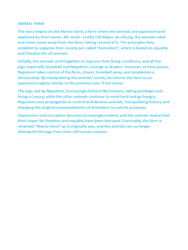 Summary of Animal Farm by Orwell | PDF | Young Adult