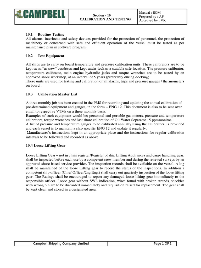 Calibration and Testing Procedures for Vessels | PDF | Calibration | Ships