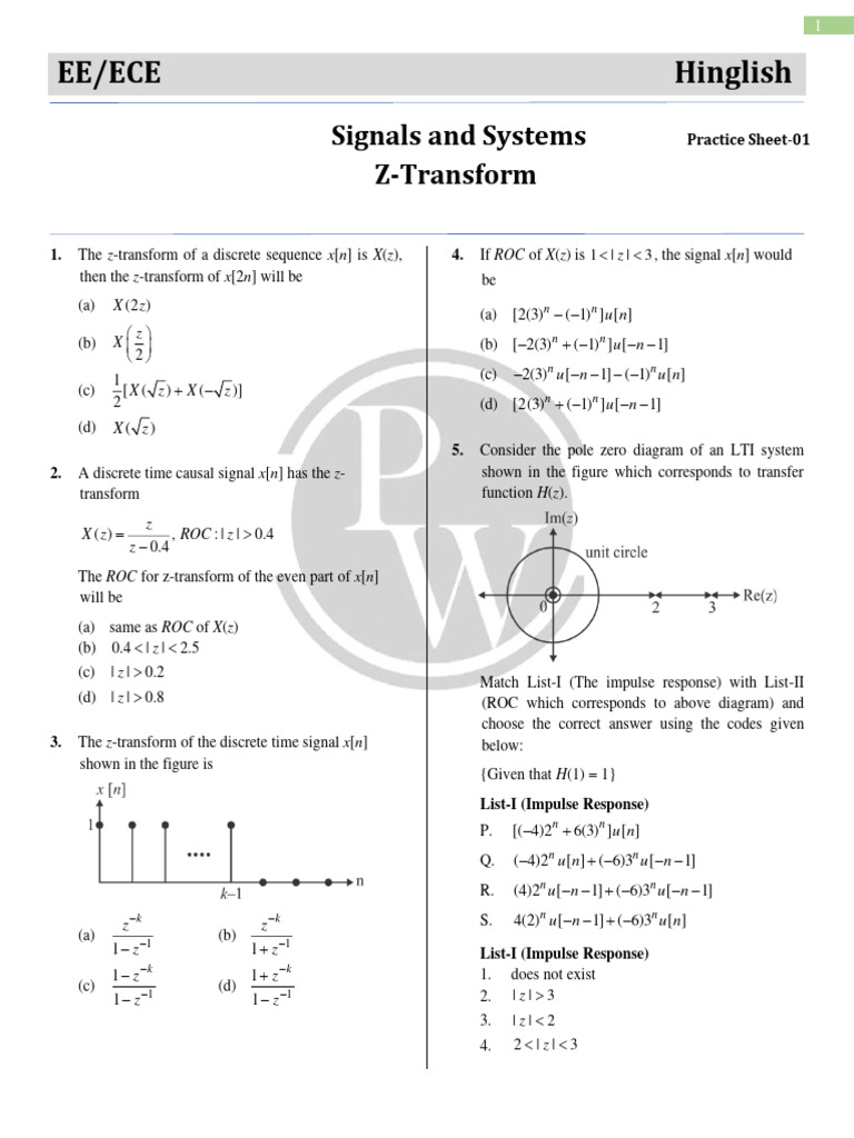 Z-Transform - Practice Sheet 01 | PDF | Functions And Mappings ...