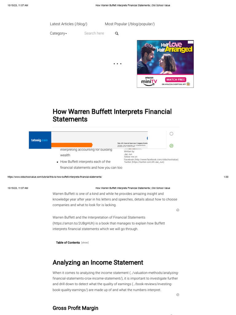 How Warren Buffett Interprets Financial Statements Old School Value