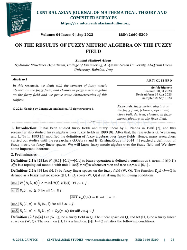 On The Results of Fuzzy Metric Algebra On The Fuzzy Field | PDF | Field ...