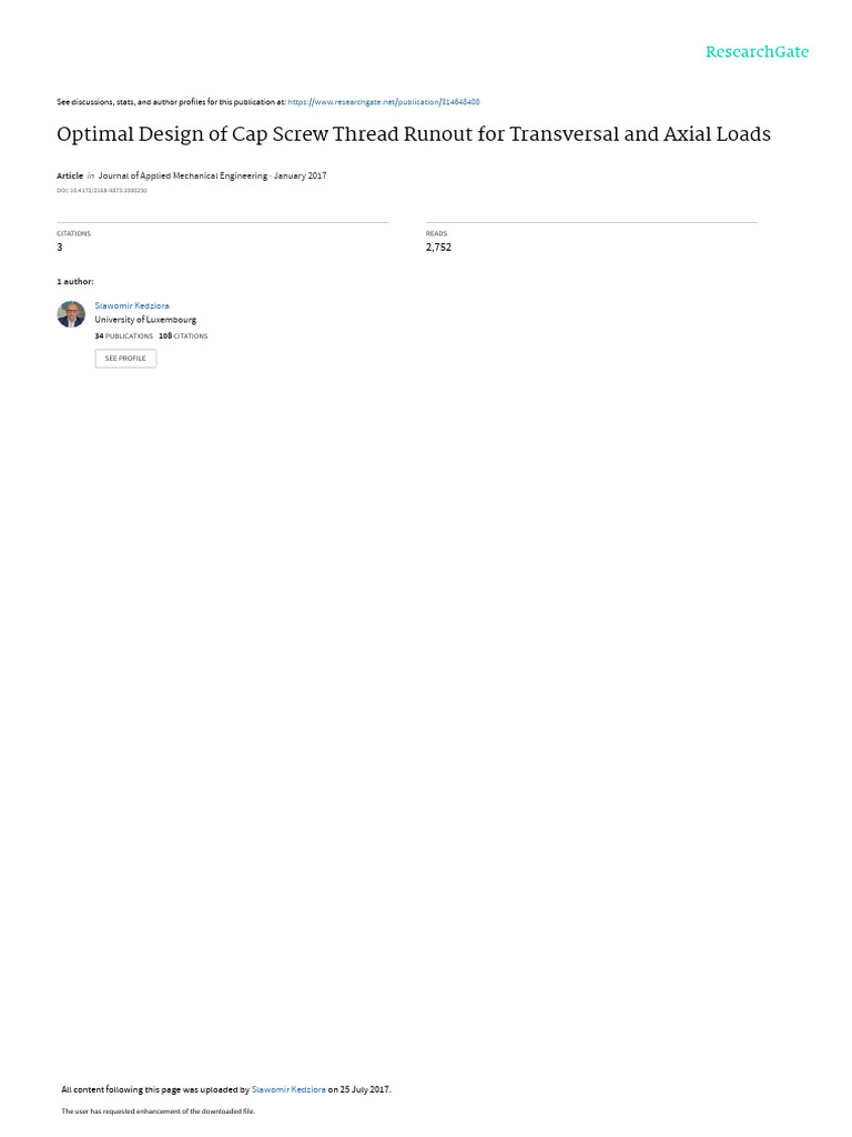 Optimal Design of Cap Screw Thread Runout For Tran | PDF | Screw ...