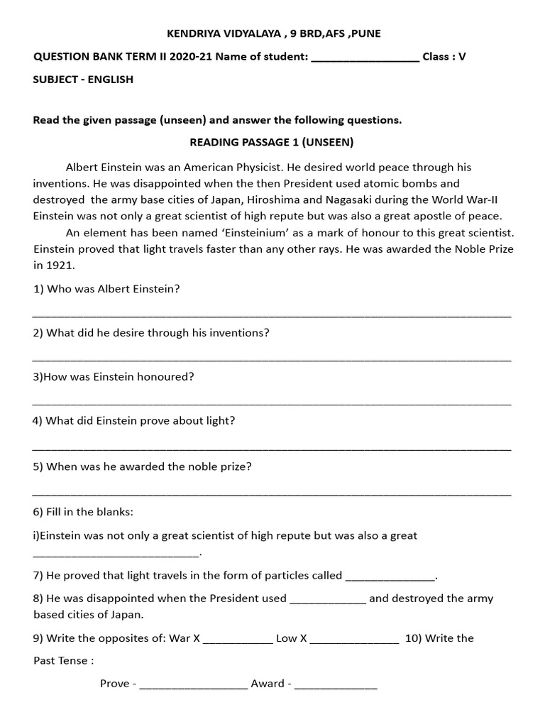 Class 5 Question Bank - 0 | PDF | Foreign Language Studies