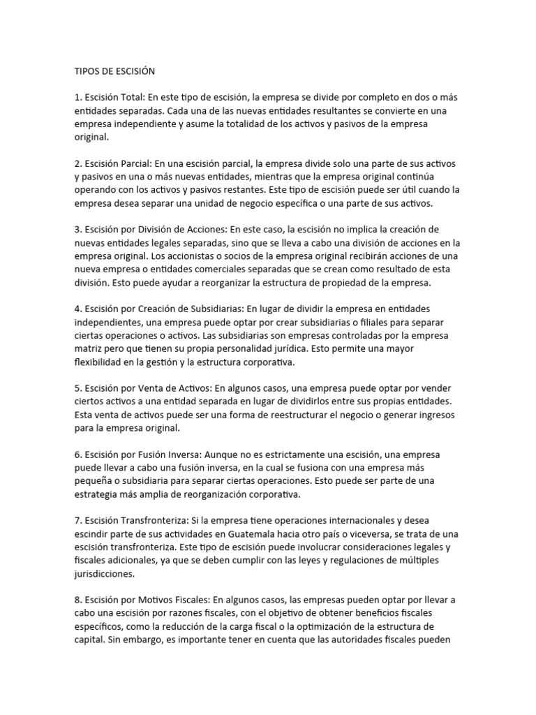 TIPOS DE ESCISIÓN | PDF