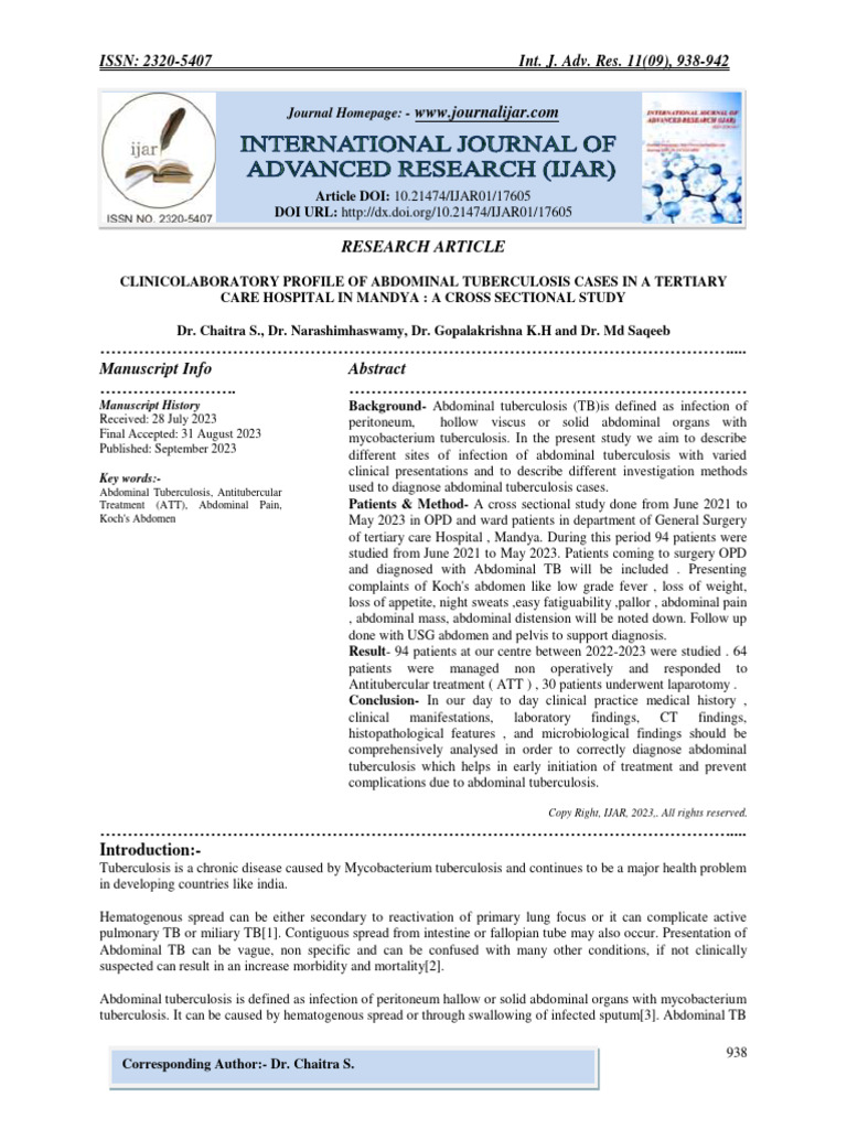Clinicolaboratory Profile of Abdominal Tuberculosis Cases in A Tertiary ...