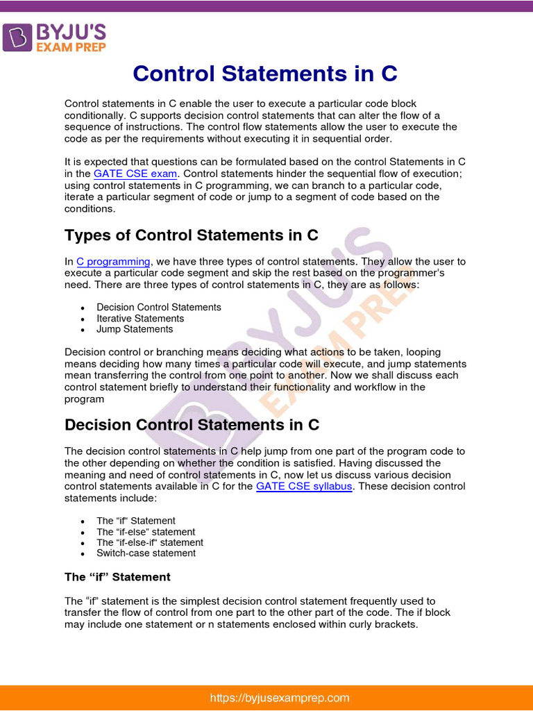 Control Statements in C Gate Notes 72 | PDF | Control Flow | Computer ...