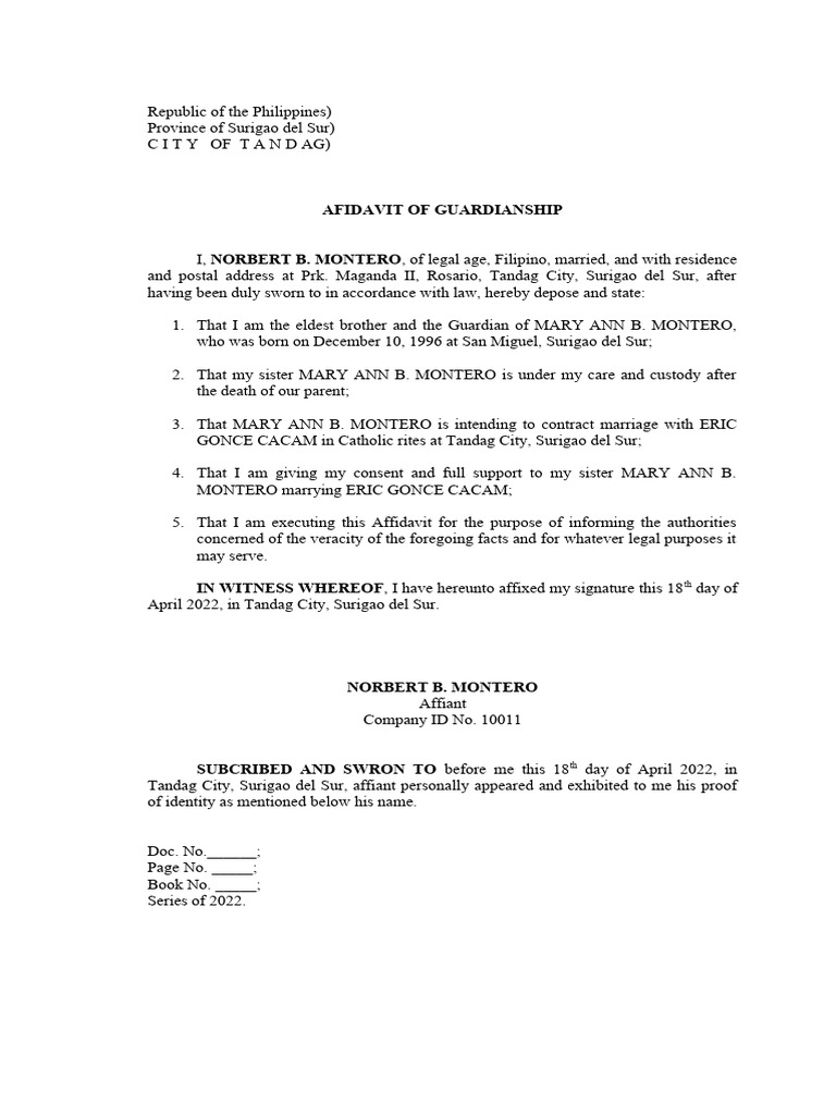 Affidavit of Guardianship | PDF