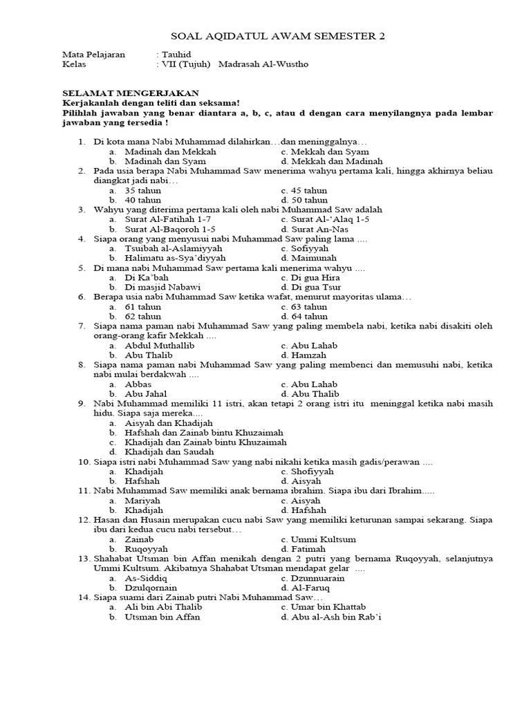 Soal Aqidatul Awam - 2 | PDF
