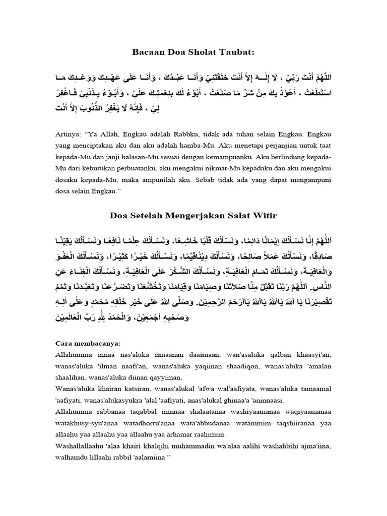 Doa Sholat Taubat Lengkap Dengan Arti Serta Bacaan Dzikir Kastolani | PDF