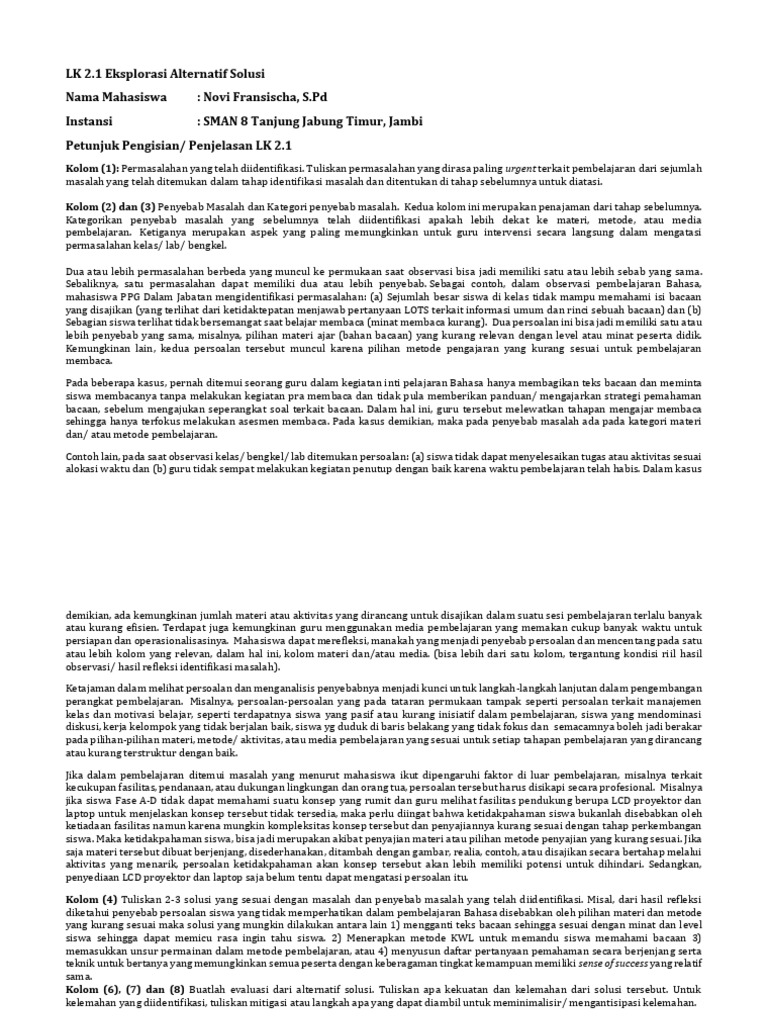 LK 2.1 Eksplorasi Alternatif Solusi NOVI FRANSISCHA | PDF
