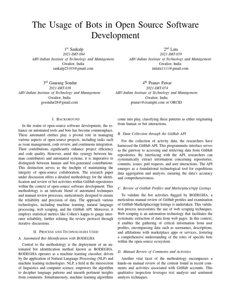 The Usage of Bots in Open Source Software Development | PDF | Reliability Engineering | Data