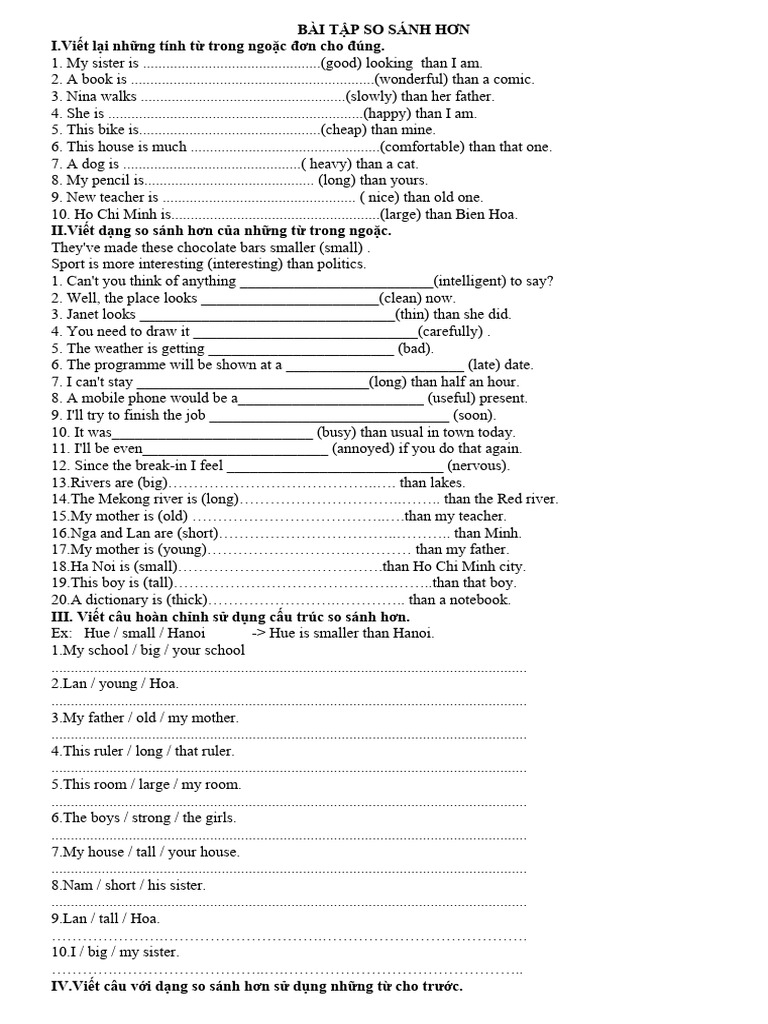 Bai Tap So Sanh Hon Va Hon Nhat | PDF | David Copperfield