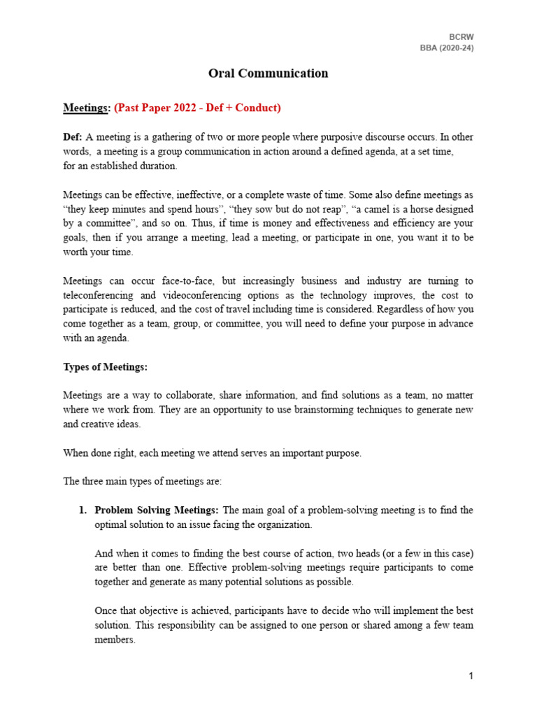 Business Meetings | PDF | Team Building | Committee