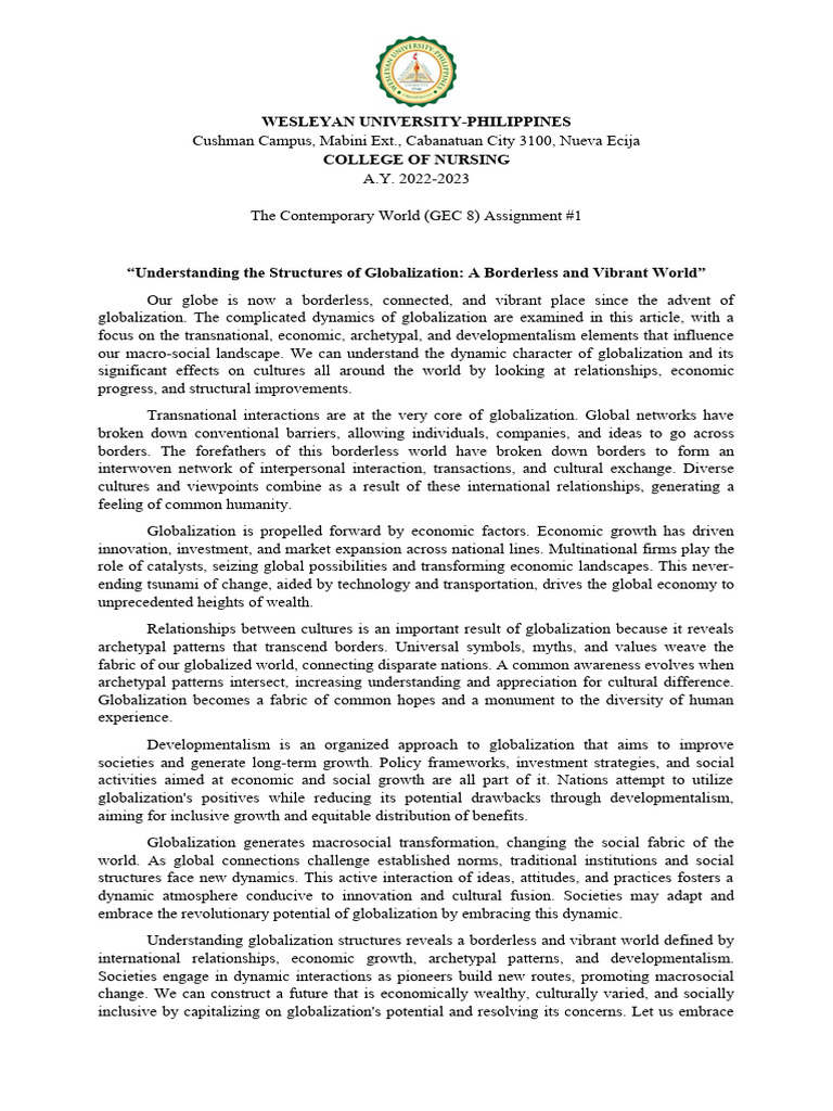 The Contemporary World Assignment 1 Structures of Globalization | PDF | Globalization | Innovation