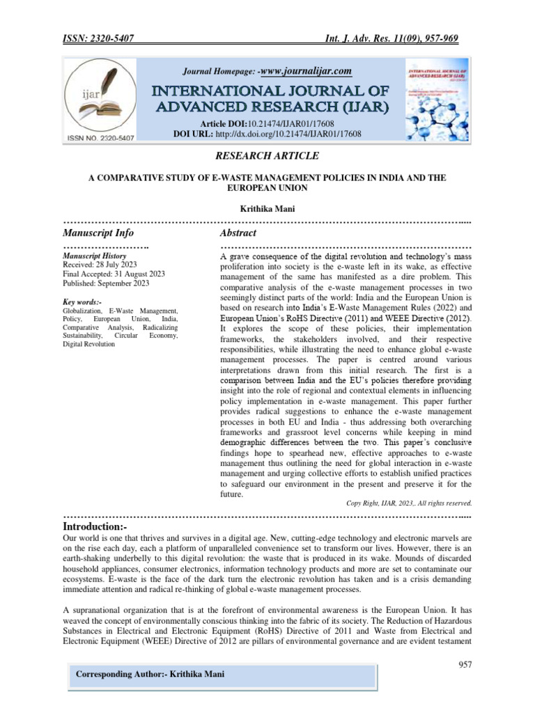 A Comparative Study of E-Waste Management Policies in India and The ...