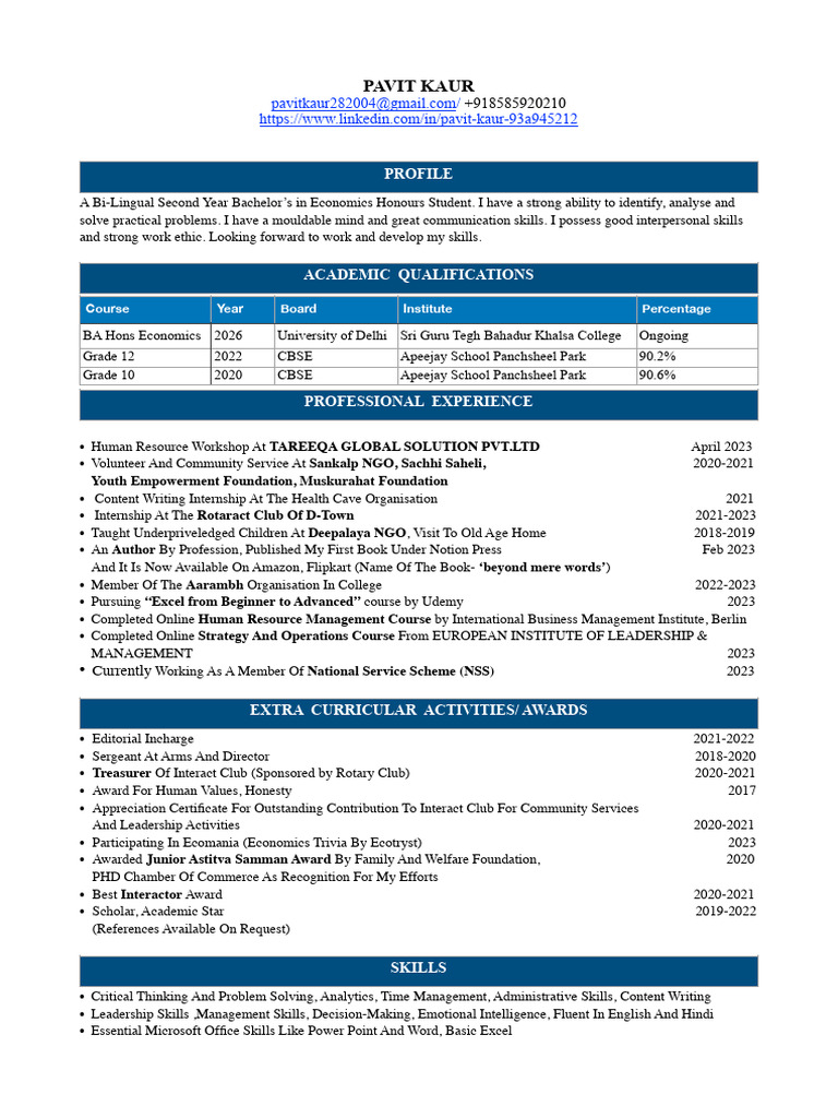 Pavit Kaur CVVVV Final | PDF | Leadership | Cognition