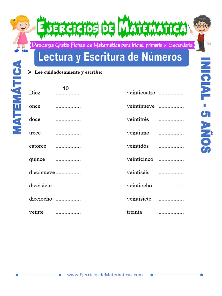 Ejercicios De Lectura Y Escritura De Números Para Niños De 5 Años Pdf