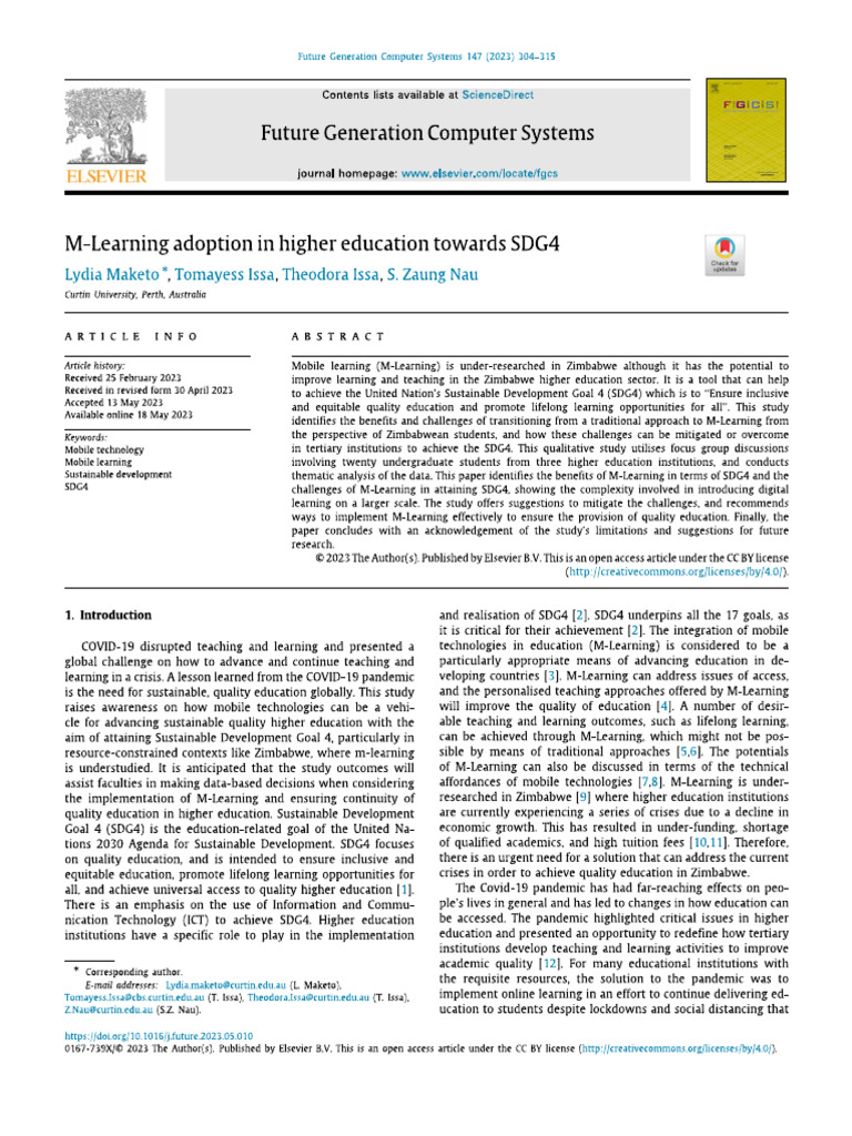 M-Learning Adoption in Higher Education Towards SDG4 2023 Elsevier Future Generation Computer ...