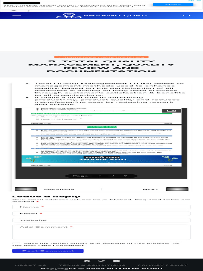 Total Quality Management, Quality Review and Documentation - Pharmd ...