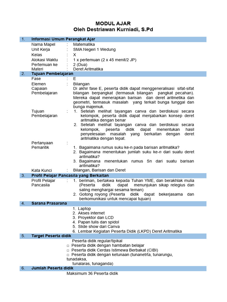 CONTOH Modul Ajar Lengkap | PDF