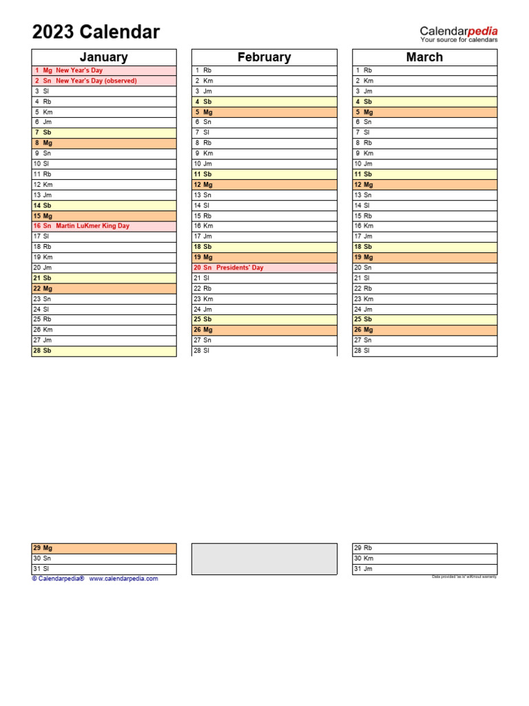 2023 Calendar Landscape 4 Pages | PDF | Observances | Holidays