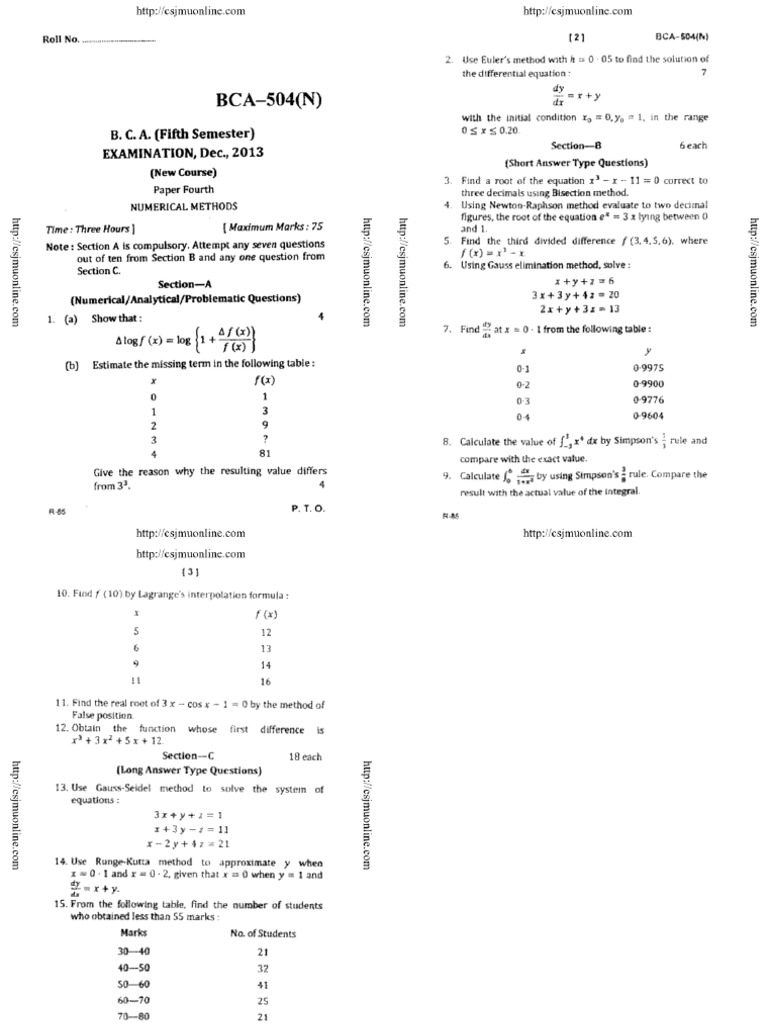 Bca 5 Sem Numerical Methods Bca 504n Dec 2013 | PDF