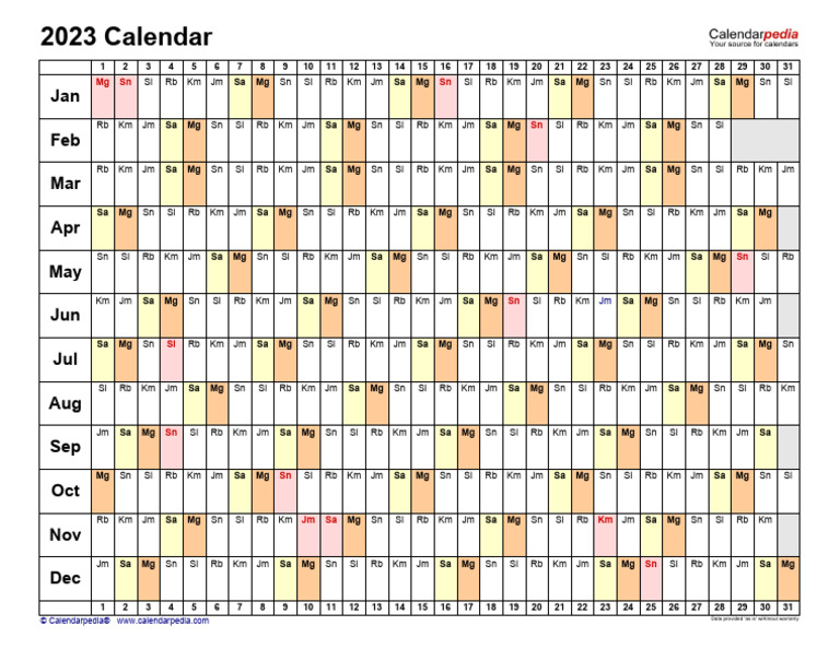 2023 Calendar Landscape Linear | PDF